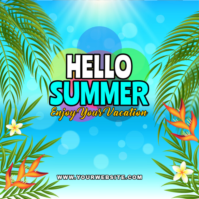 Blue Floral Hello Summer Pos Instagram Template | PosterMyWall