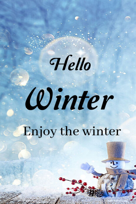 Plantilla de Blue Floral Hello Winter Poster | PosterMyWall