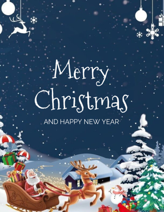 Blue Floral Merry Christmas Flyer (us Letter) Template | PosterMyWall