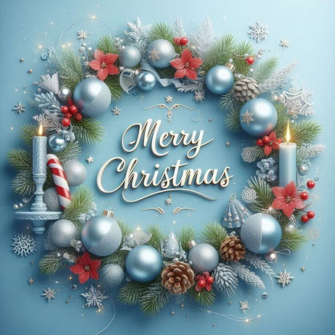 Modèle Blue Floral Merry Christmas Instagram Post | PosterMyWall