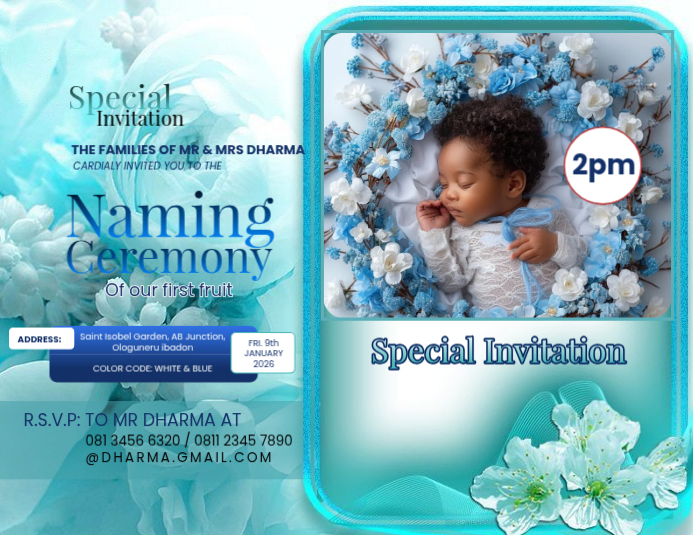 Blue Floral Naming Ceremony Flyer (us Letter) Template | PosterMyWall