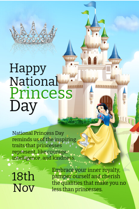 Copy of Blue Floral National Princess Day Poster | PosterMyWall