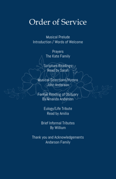Blue Floral Order of Service template | PosterMyWall