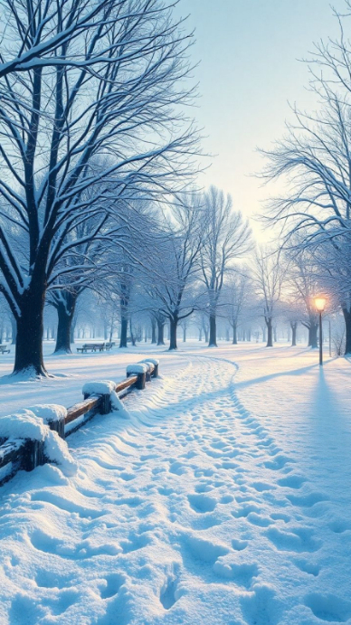 Blue Floral Peaceful Winter Park Background – Calm Snow Landscape ...