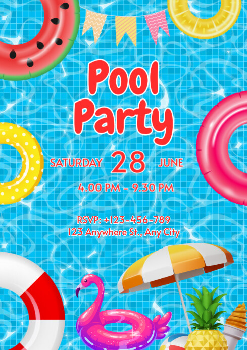 Plantilla de Blue Floral Pool Party Advertising Flyer A4 | PosterMyWall