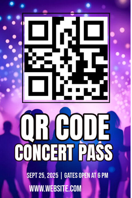 Blue Floral Qr Code Concert Pass Poster Template | PosterMyWall