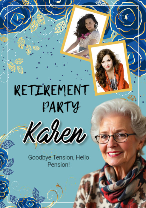 Plantilla de Blue Floral Retirement Party A4 | PosterMyWall