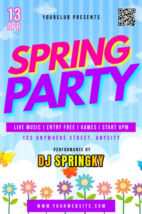 Blue Floral Spring Party Poster Template | PosterMyWall