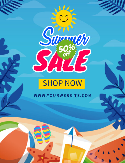 Blue Floral Summer Sale Pamflet (letter As) Template | PosterMyWall