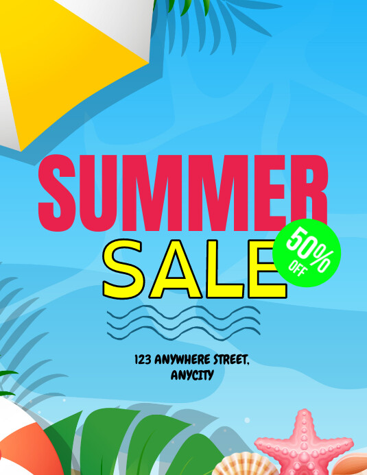 Blue Floral Summer Sale Pamflet (letter As) Template | PosterMyWall