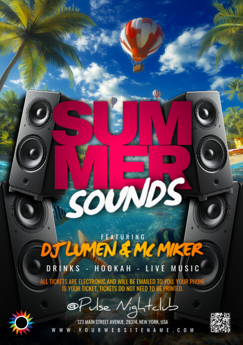 Blue Floral Summer Sound A5 Template | PosterMyWall