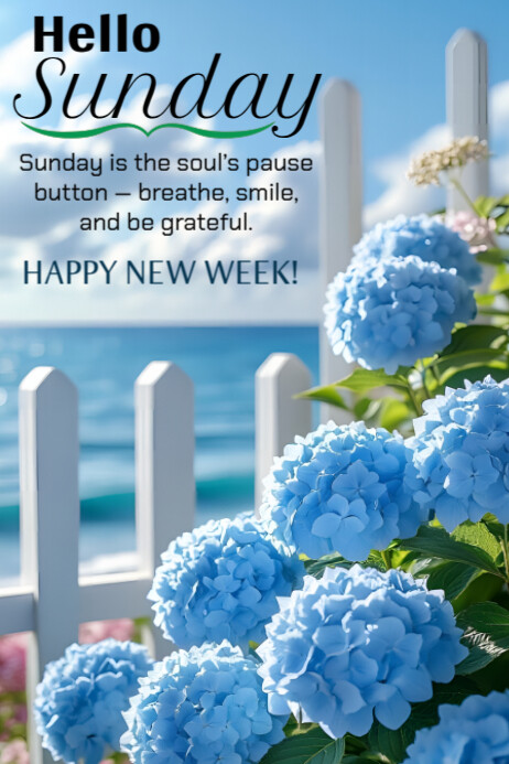 Blue Floral Sunday Greetings Poster Template | PosterMyWall