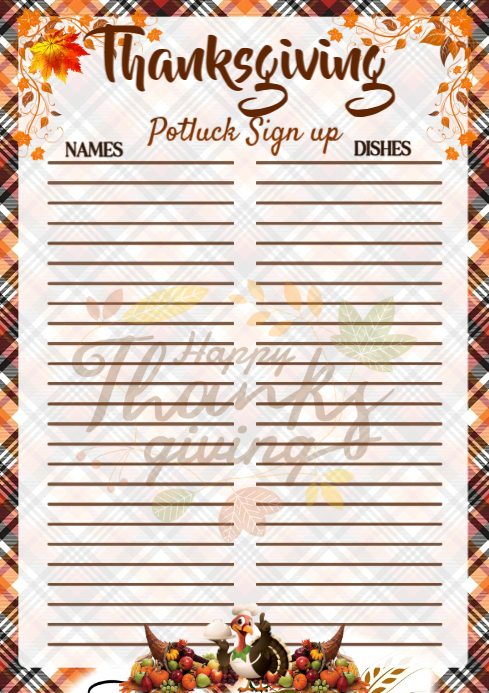 Plantilla de Blue Floral Thanksgiving Potluck Sign-up Sheet Template A4 ...