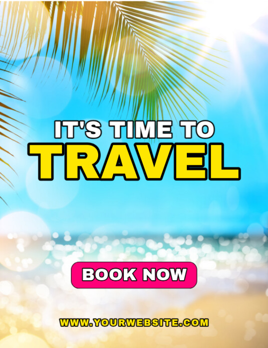 Blue Floral Time To Travel Pamflet (letter As) Template | PosterMyWall