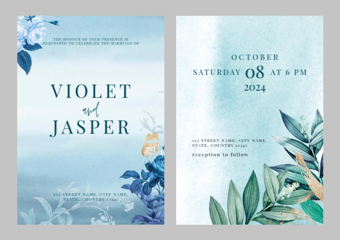 Blue Floral Wedding Template | PosterMyWall