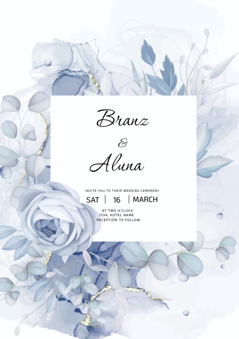 Blue Floral Wedding Invitation Template | PosterMyWall