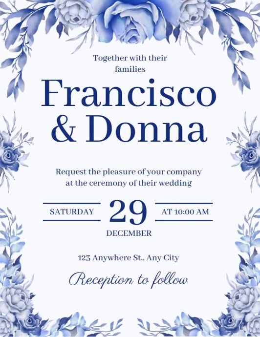 Blue Floral Wedding Invitation Template | PosterMyWall