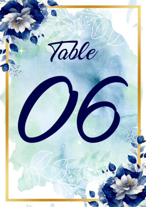Copy of Blue Floral Wedding Table Number Template A6 | PosterMyWall
