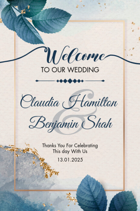 Copy of Blue Floral Wedding Welcome Sign Poster | PosterMyWall