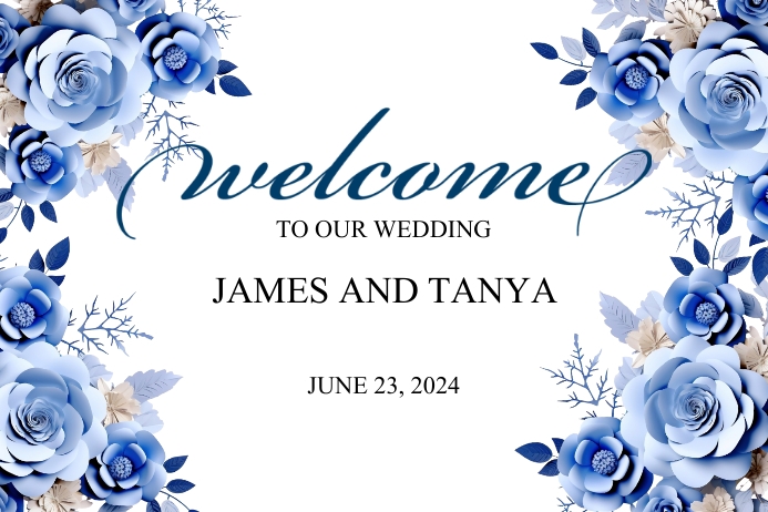 Blue Floral Wedding Welcome Signage Template | PosterMyWall