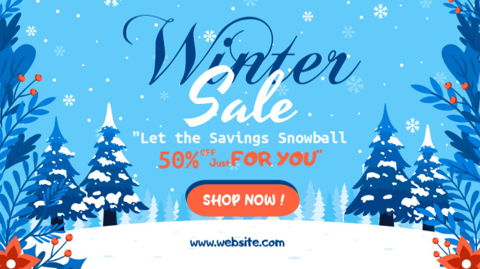 Blue Floral Winter Sale Digital Display (16:9) Template | PosterMyWall