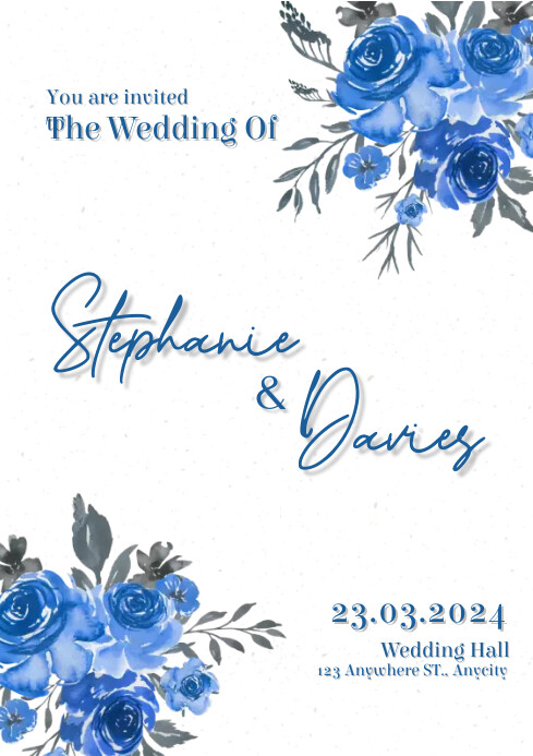Blue Flower Wedding Invitation Template | PosterMyWall