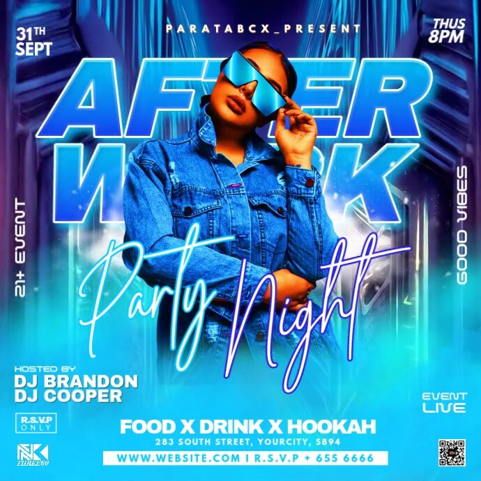 Blue Futuristic After Work Party Night Club Video Ad Square (1:1 ...