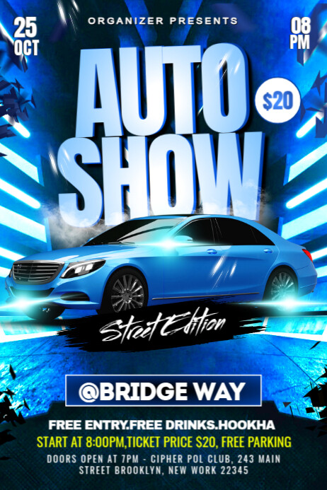 Blue Futuristic Auto Show Flyer Poster Template | PosterMyWall