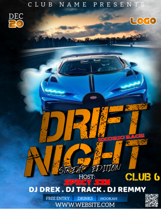 Blue Futuristic Drift Night Party Flyer (us Letter) Template | PosterMyWall