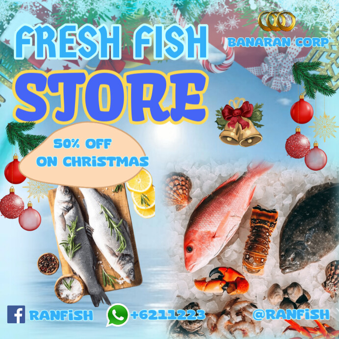 Copy of Blue Futuristic Fresh Fish Store Instagram Post | PosterMyWall
