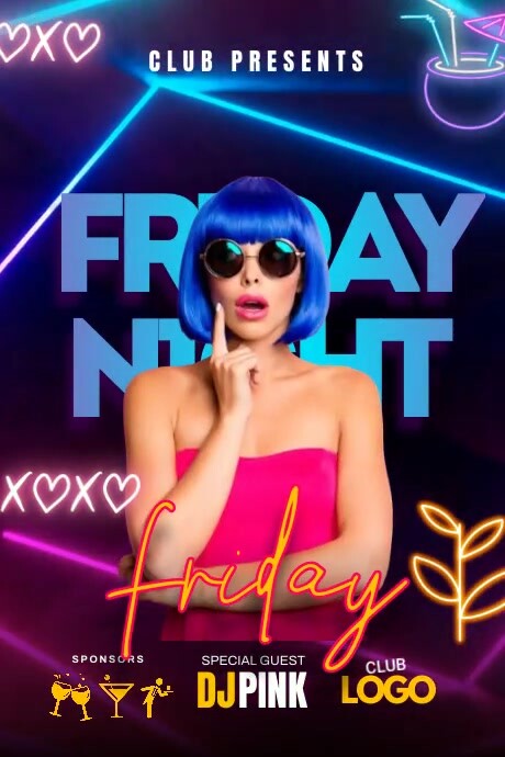Blue Futuristic Friday Night Party Poster Template | PosterMyWall