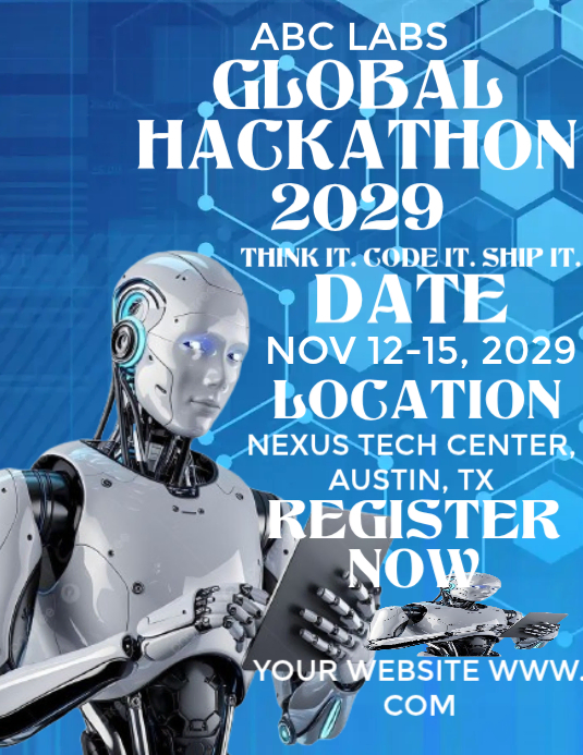 Blue Futuristic Global Hackathon Flyer Template | PosterMyWall