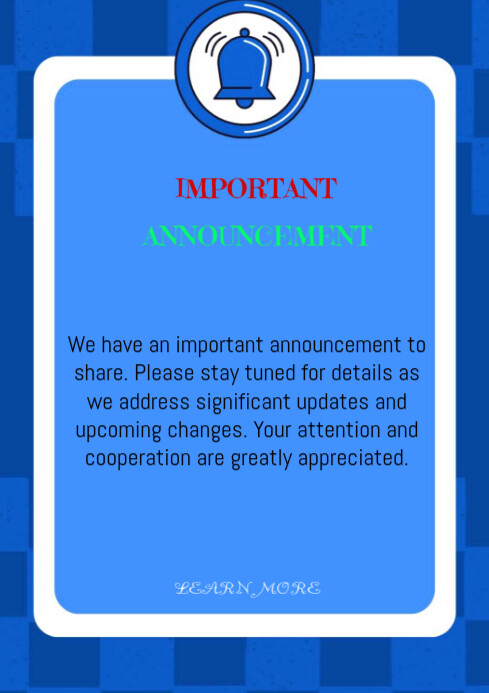 Blue Futuristic Important Announcement A4 Template | PosterMyWall