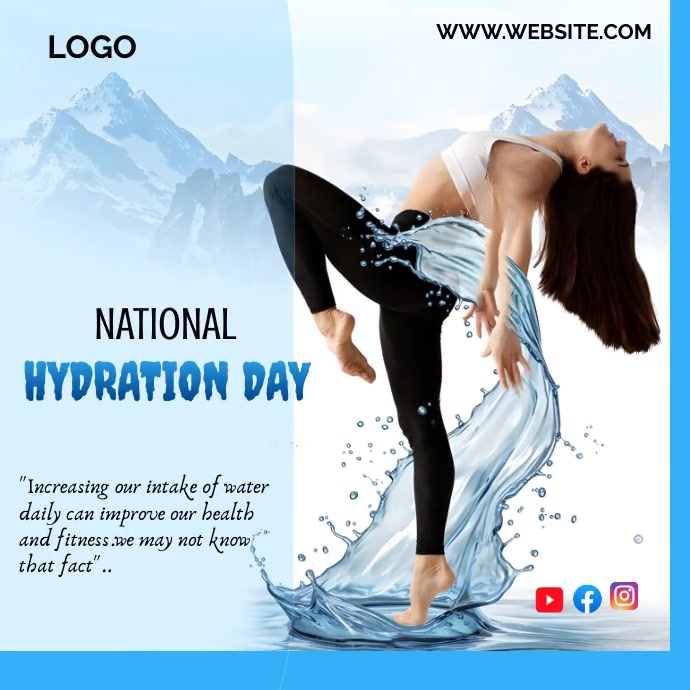 Шаблон Blue Futuristic National Hydration Day Templa | PosterMyWall