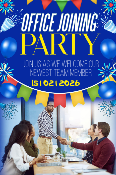 Blue Futuristic Office Joining Party Poster Template | PosterMyWall