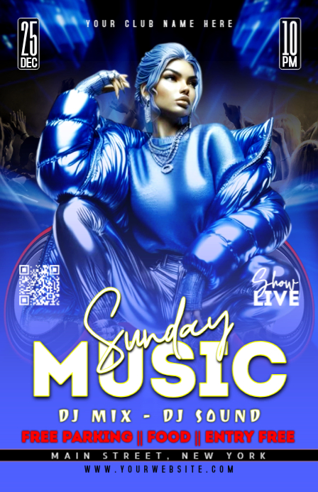 Blue Futuristic Sunday Music Night Tabloid Template | PosterMyWall