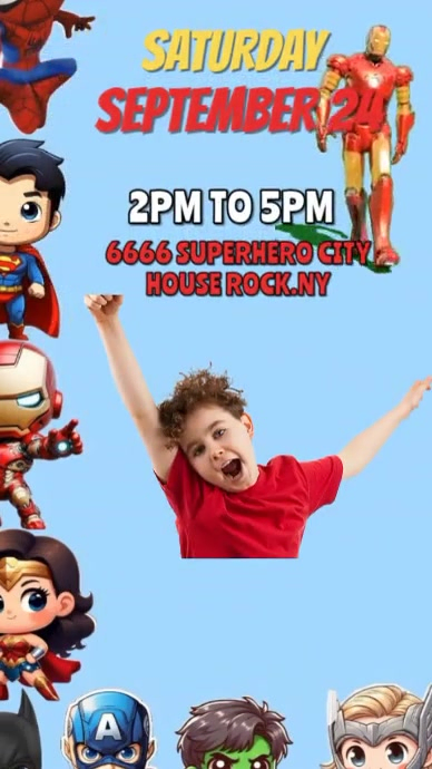 Blue Futuristic Superheroes Birthday Digital Display (9:16) Template ...