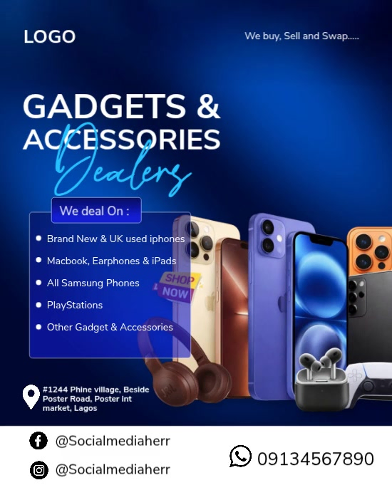 Blue Gadgets and Accessories Instagram Portrait Video Template ...