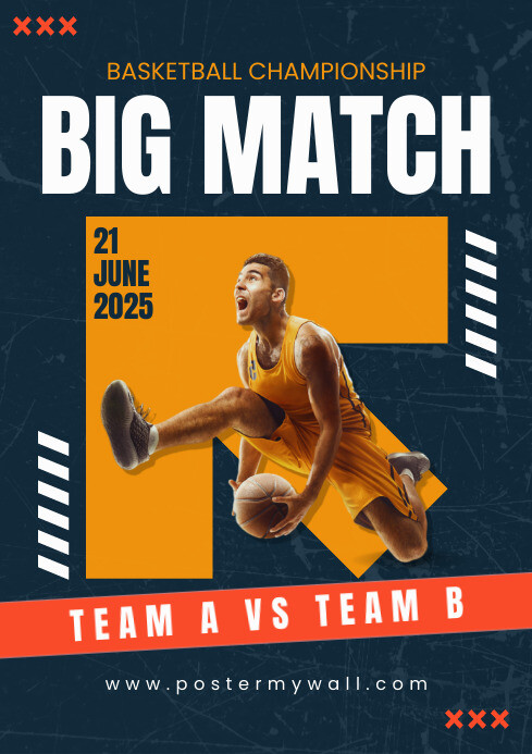 Blue Geometric Basketball Big Match A4 Template | PosterMyWall