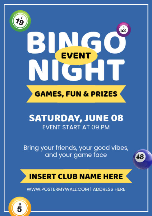 Blue Geometric Bingo Night Event A4 Template | PosterMyWall
