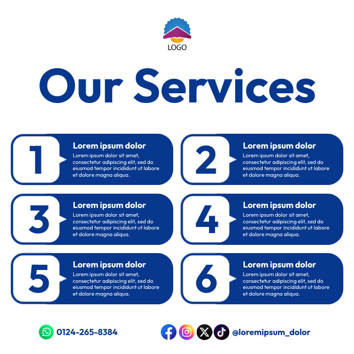 blue geometric list based our services flyer Template | PosterMyWall