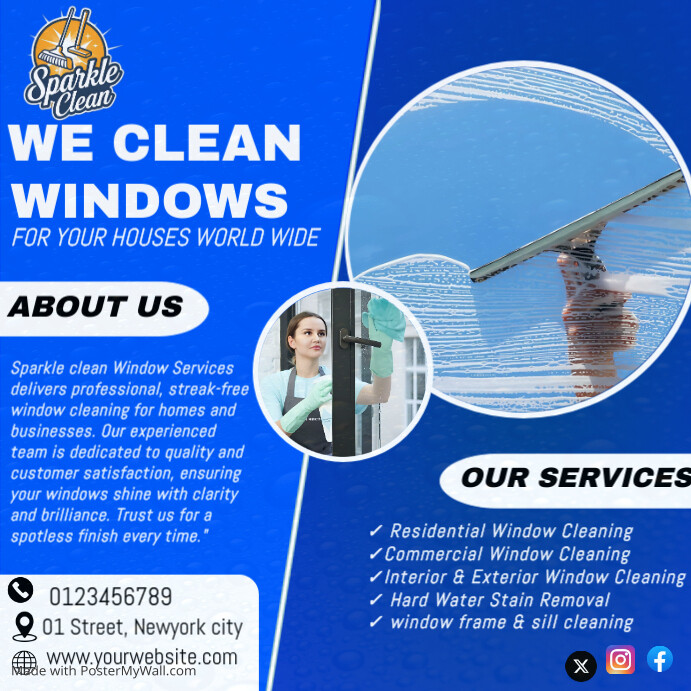 Blue Geometric Window Cleaning Poster Instagram Post Template ...