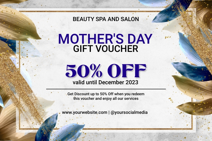 Blue Glittery Spa Mother's Day Gift Voucher Template | PosterMyWall