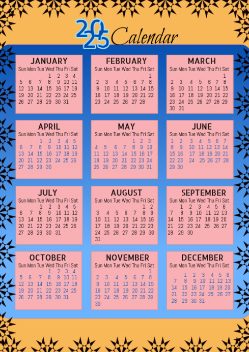 Blue Gold New year Calendar 2025 A4 Template | PosterMyWall