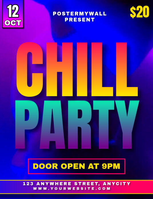 Blue Gradien Chill Party Pamflet (letter As) Template | PosterMyWall