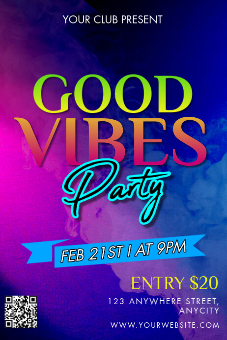 Blue Gradien Good Vibes Party Poster Templat | PosterMyWall