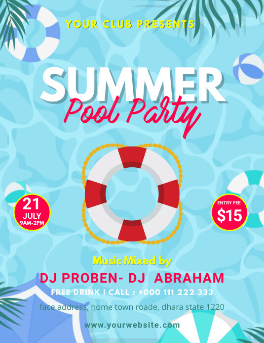 Blue Gradien Summer Pool Party Pamflet (lette Template | PosterMyWall