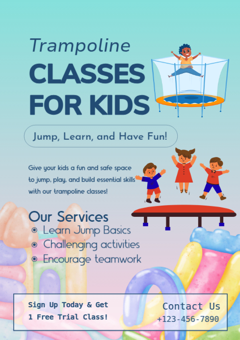 Blue Gradien Trampoline Classes A4 Template | PosterMyWall