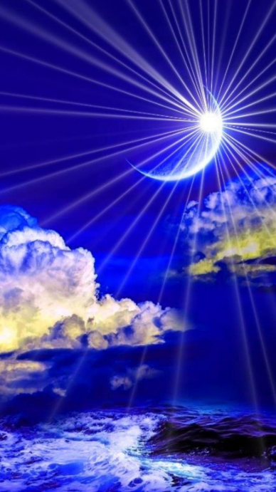 Blue Gradient "divine Crescent Moon Light Rays" Instagram Story ...