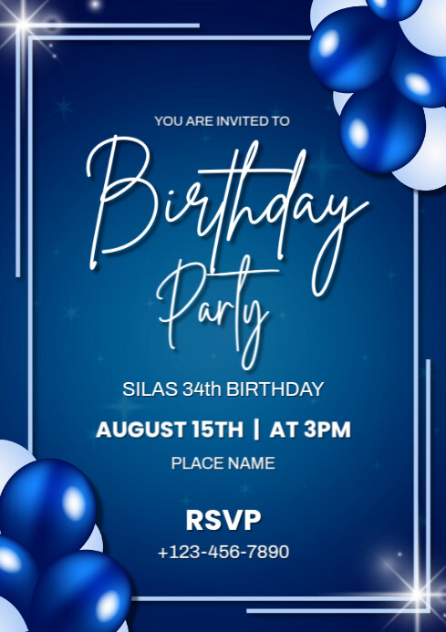 Blue Gradient Birthday Party Invitation Card A4 Template | PosterMyWall